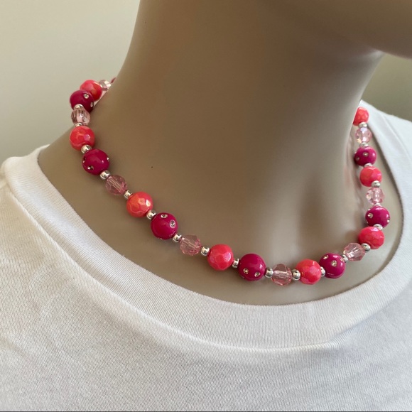 Vintage | Jewelry | Vintage Pink Diamond Ball Bead Stretch Necklace ...